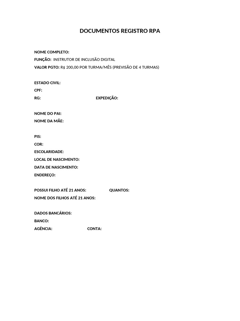 Documentos Registro Rpa - BR - Hortencia | PDF