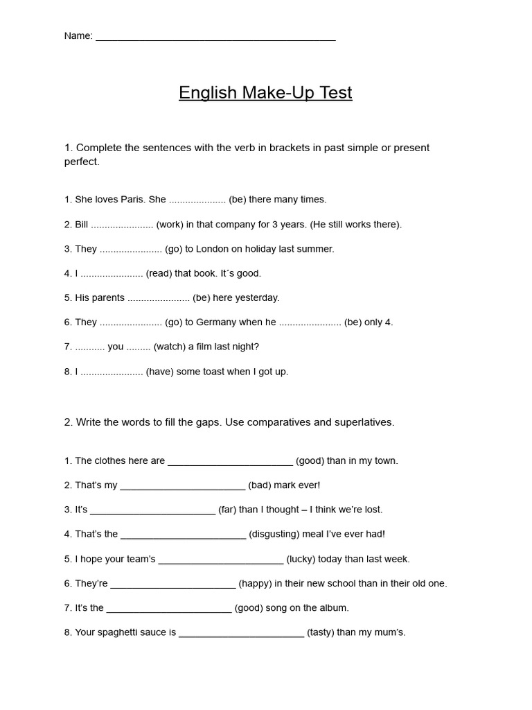 English Make-Up Test | PDF