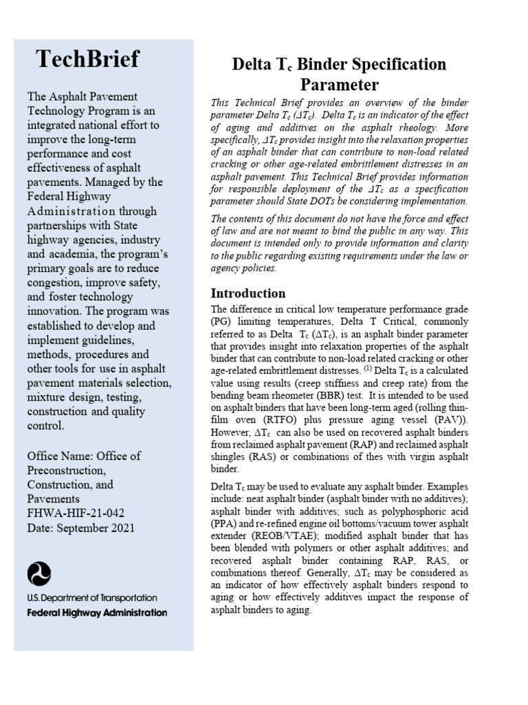 Delta TC Binder Specification Parameter FHWA | PDF