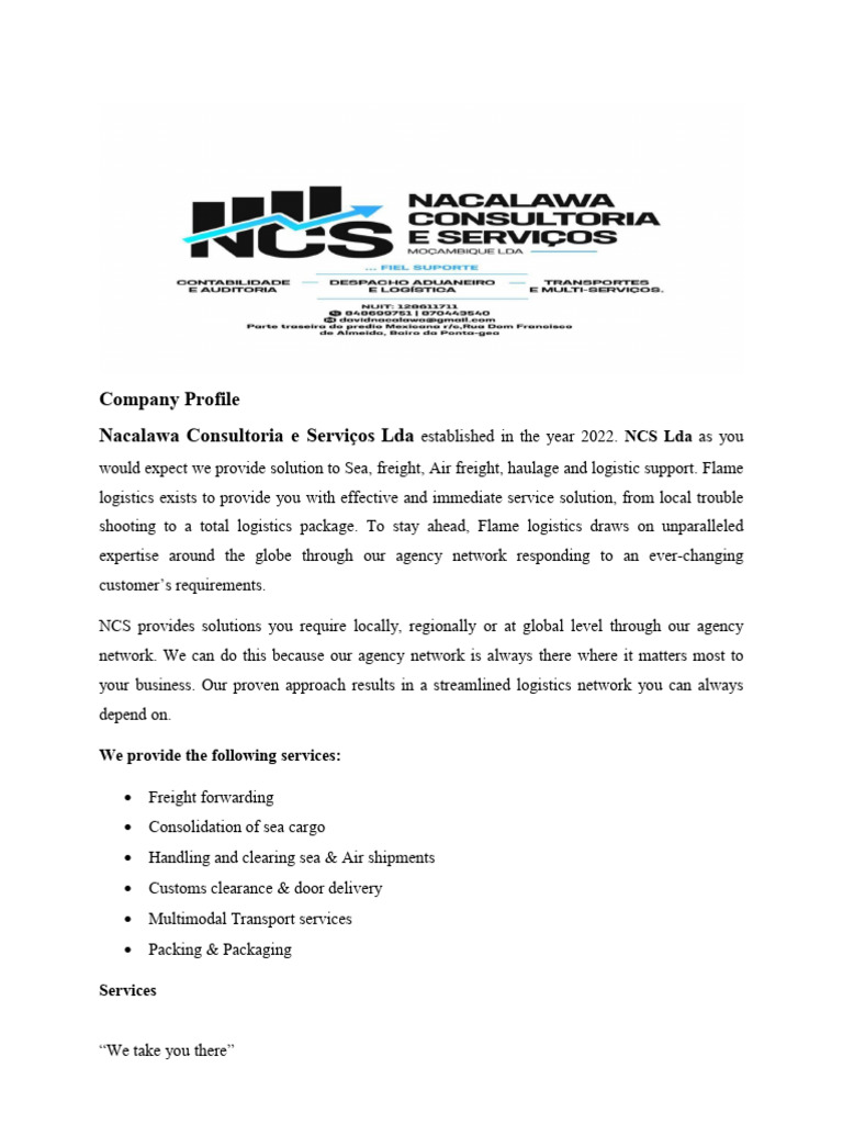 Company Profile NCS Lda | PDF | Cargo | Business
