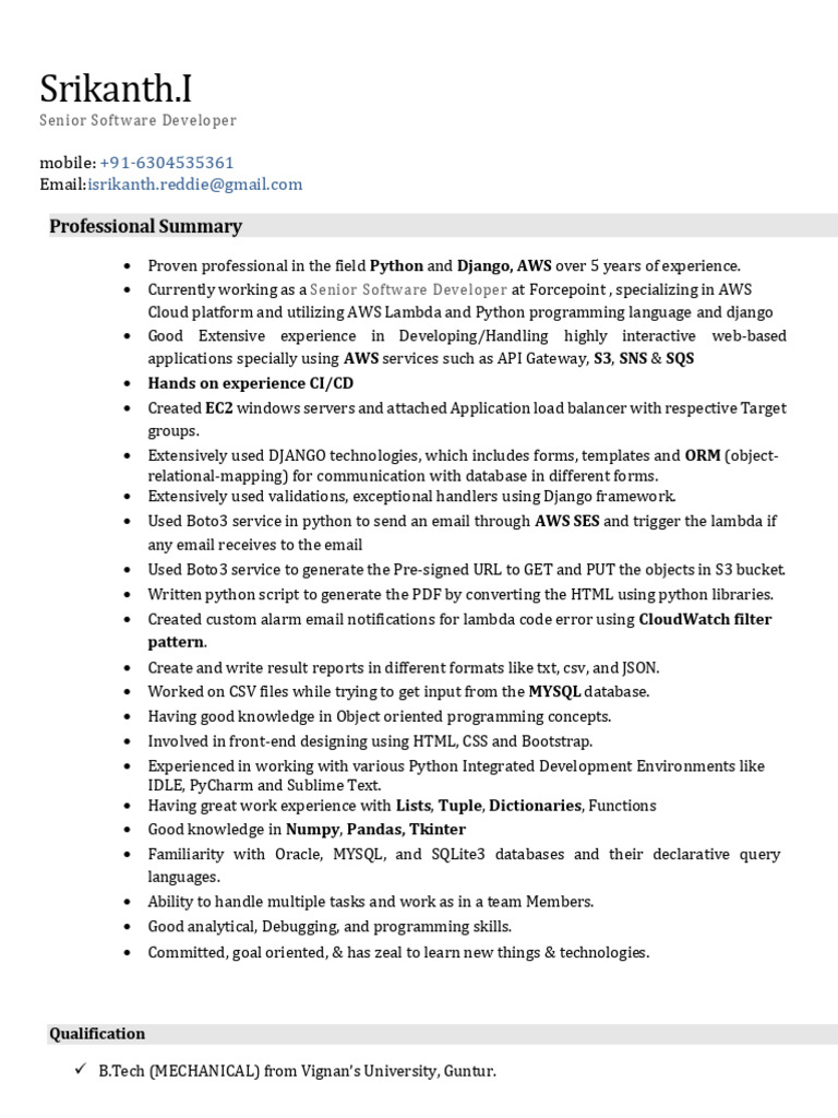 Srikanth Python Resume Updated | PDF