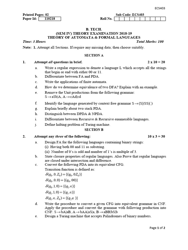 Tafl Last Year Questions Papers | PDF | Automata Theory | Syntax (Logic)