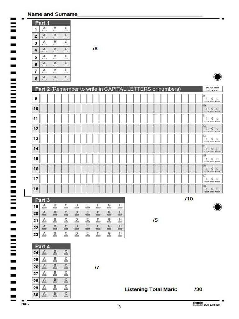 FCE Answer-Sheets Listening | PDF