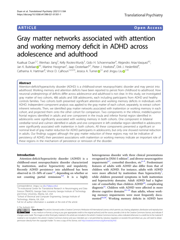2021 - Gray Matter Networks Associated With Attention and Working Memory Deficit in ADHD Across ...