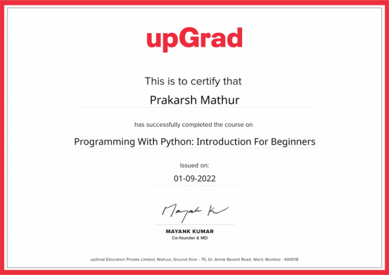 Upgrad Certificate | PDF