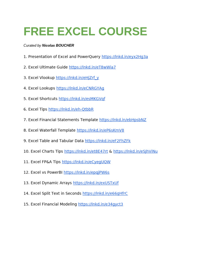 Free Excel Course | PDF