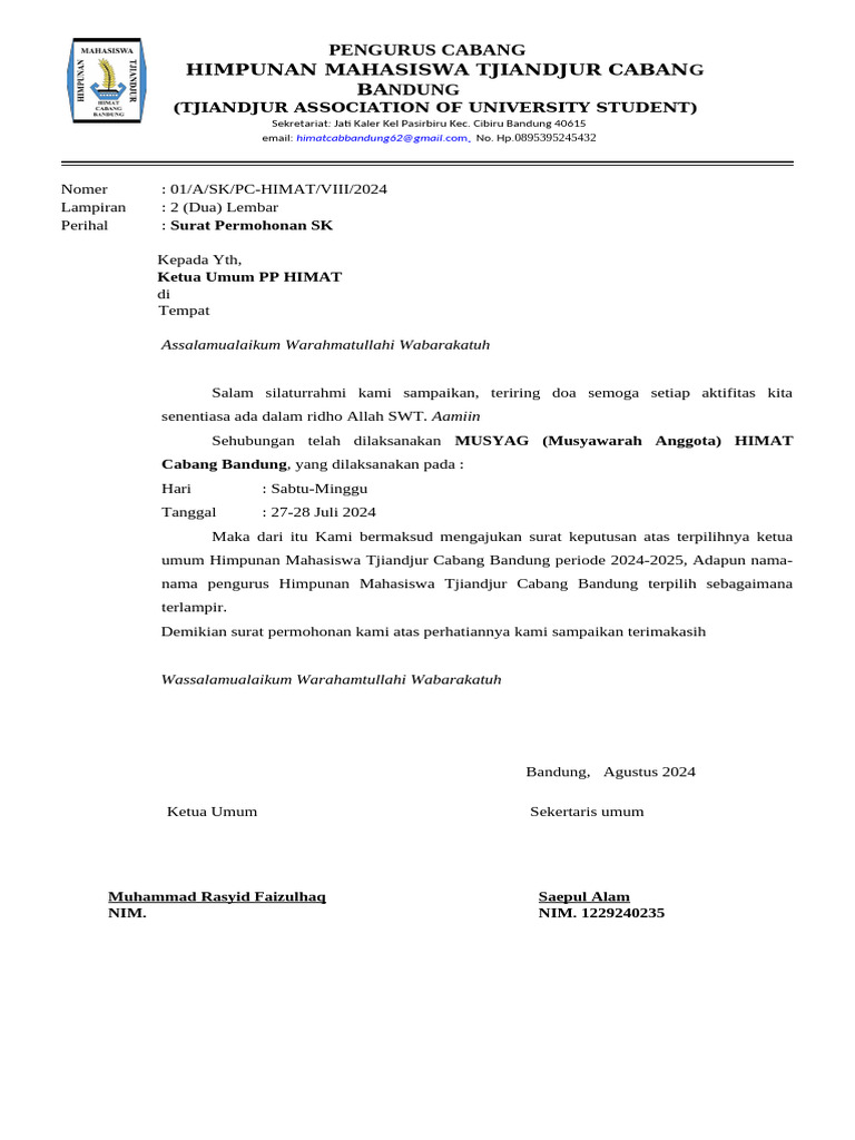 Surat Permohonan SK HIMAT | PDF