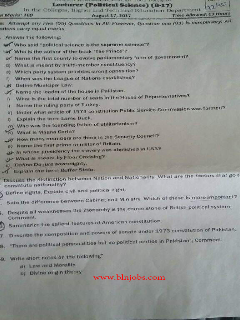 BPSC Political Science Lecturer Past Papers-1 | PDF BPSC Political Science Lecturer Past Papers-1 | PDF