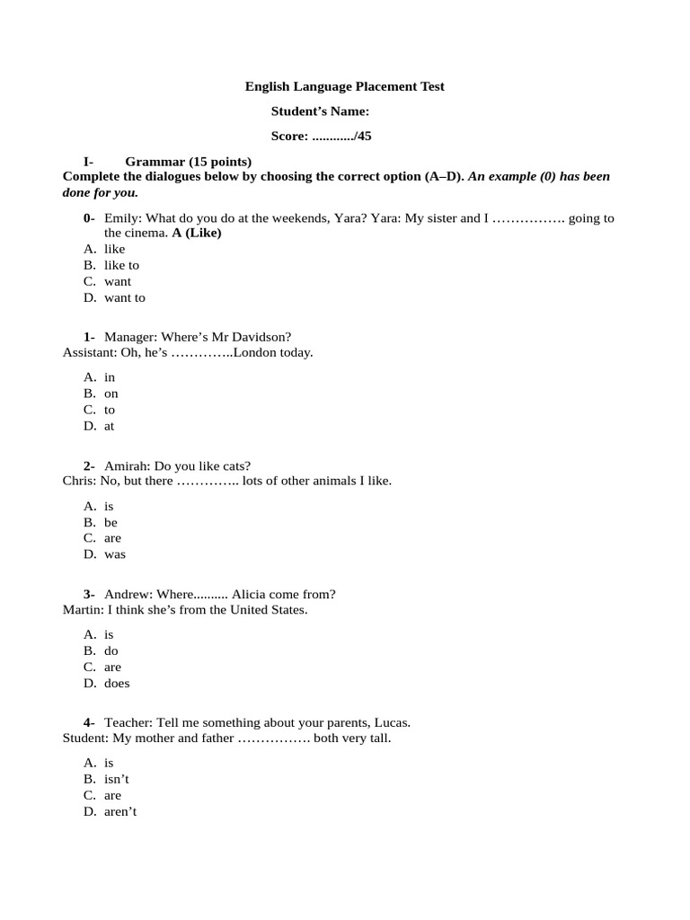 Placement Test | PDF