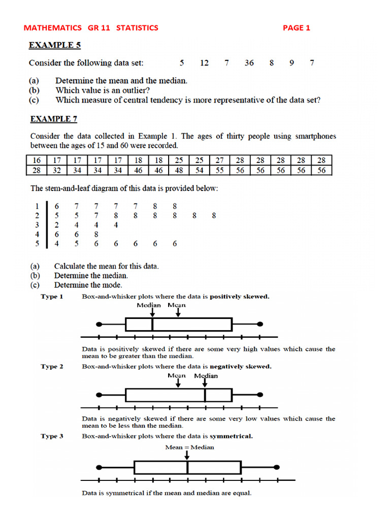 Math GR 11 Statistics Notes & Examples & Exercises | PDF