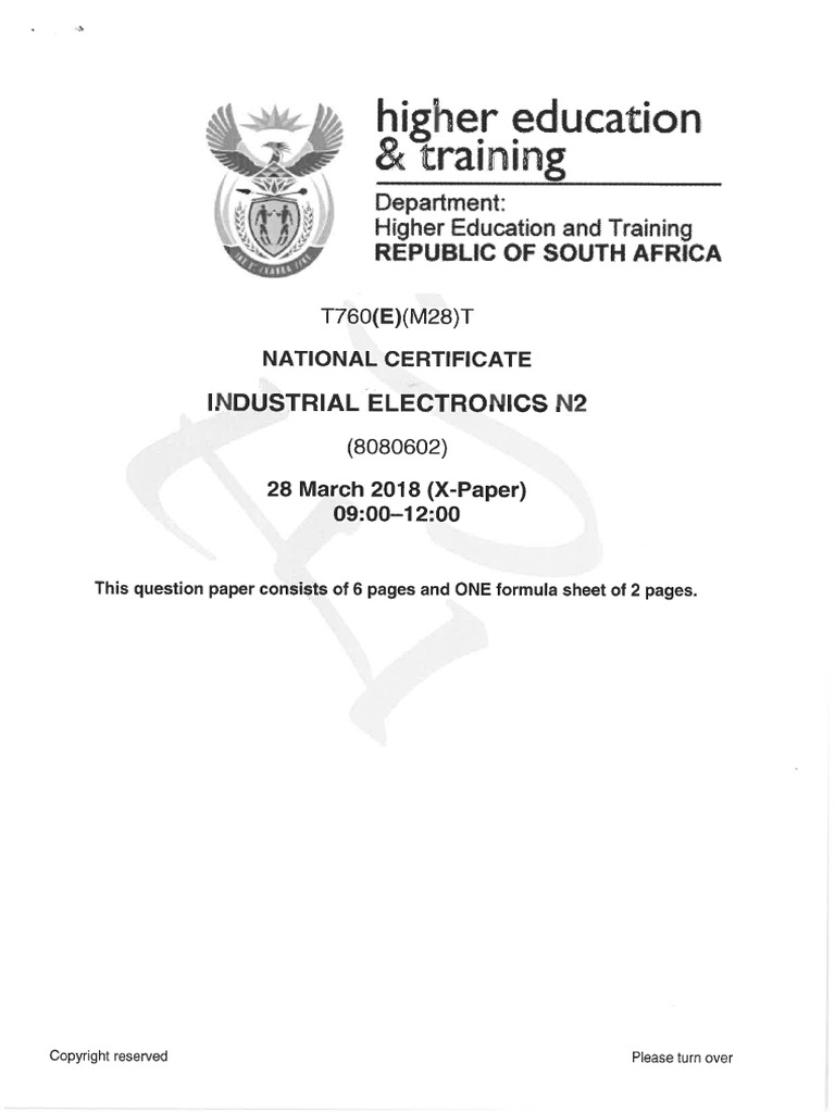 Industrial Electronics N2 Exam Paper 1 2018 | PDF