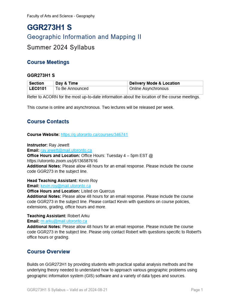 GGR273H1S-2024 Summer Syllabus-20240702 | PDF