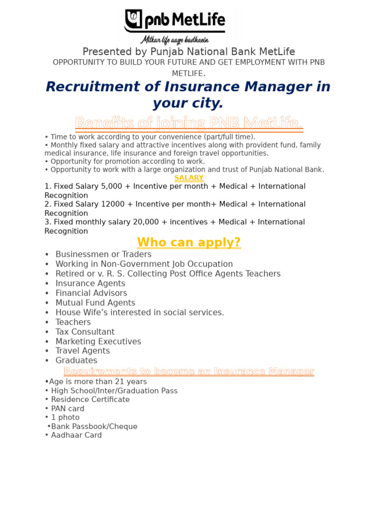 Presented by Punjab National Bank MetLife | PDF