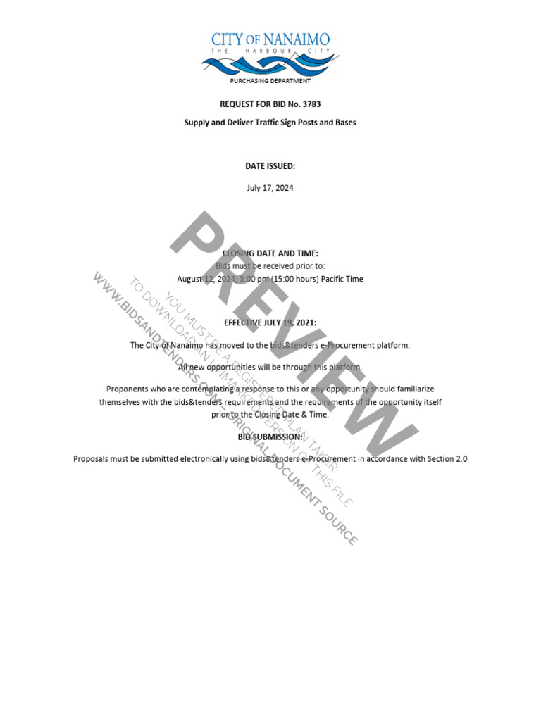 3783 - RFB - Supply and Deliver Traffic Sign Posts and Bases | PDF