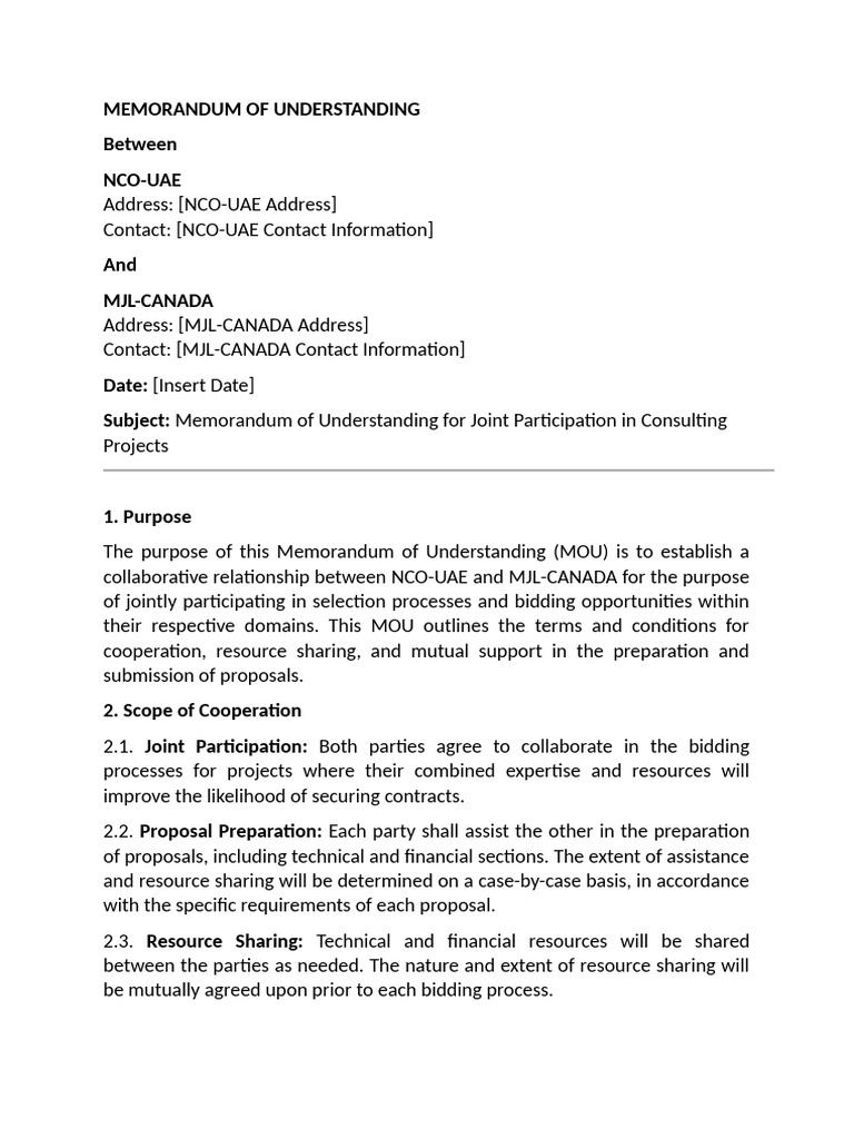 Memorandum of Understanding | PDF