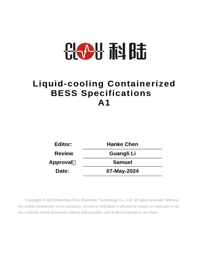 1.2 Aqua C_CLOU Liquid-cooled Containerized BESS Specification-A1 | PDF