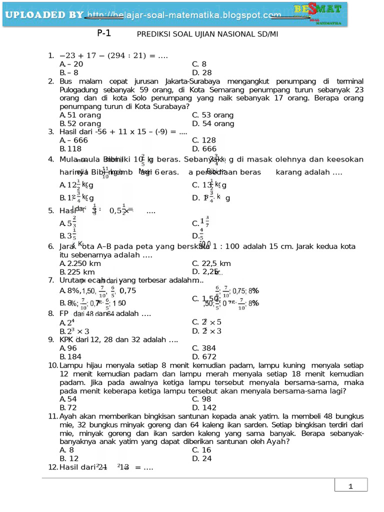 40 Soal Try Out SD Kelas 6 Pelajaran Matematika PDF | PDF