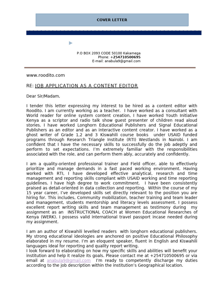 Application for Content Editor Position | PDF | Learning | Human ...