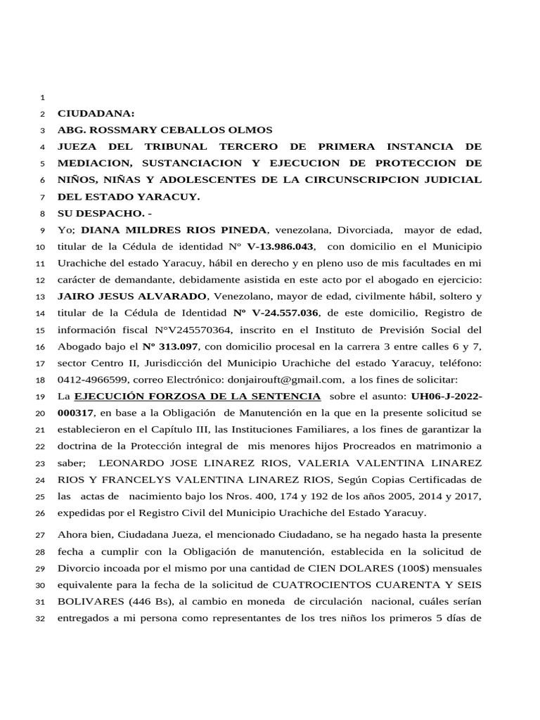 solicitud de la ejecicion forzosa de la sentencia OM | PDF