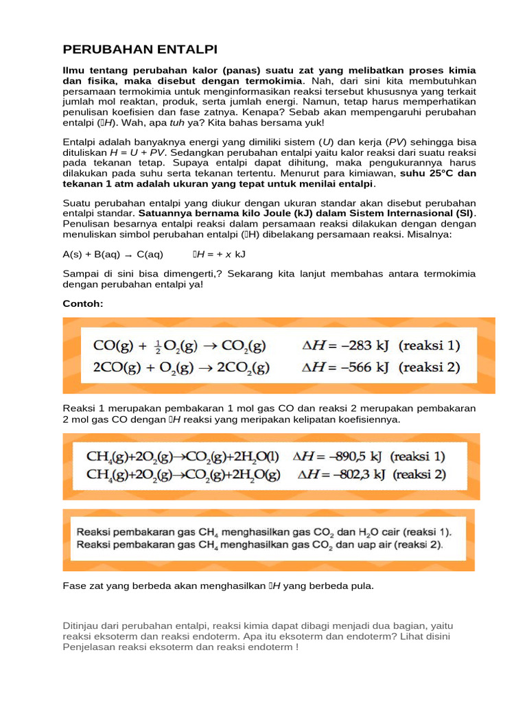 Macam-Macam Perubahan Entalpi | PDF