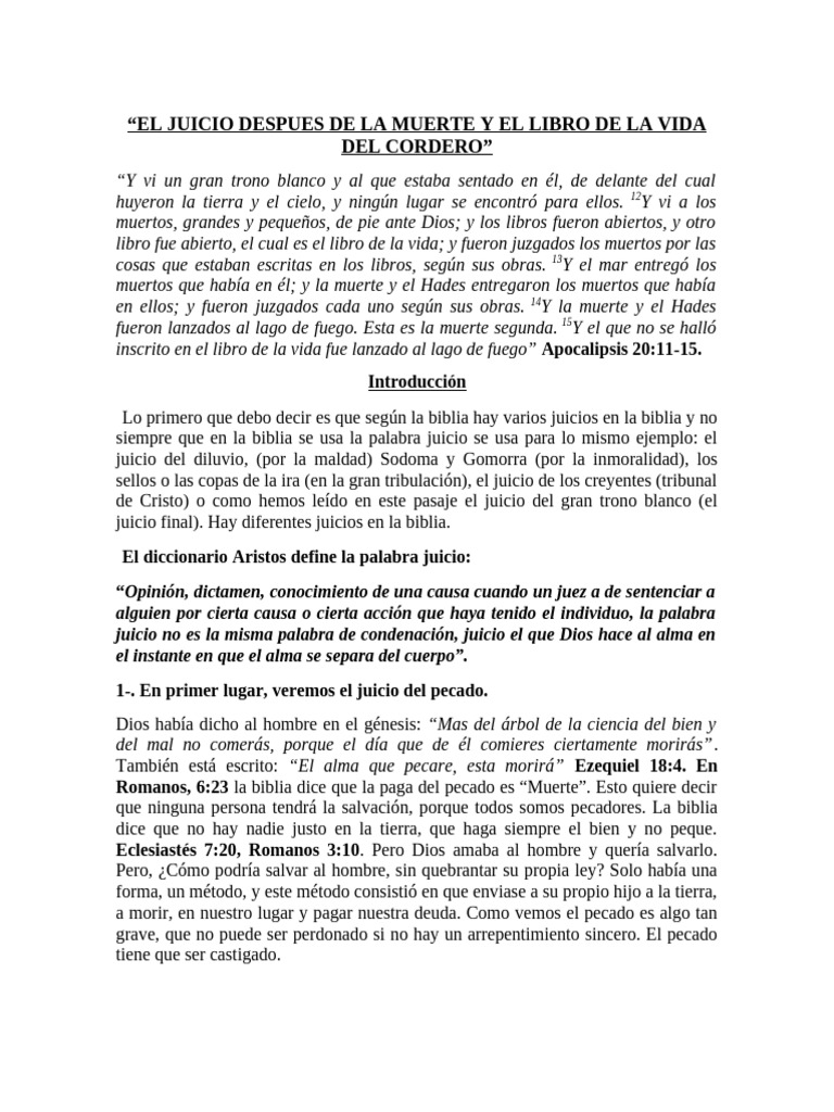 El Juicio Despues de La Muerte y El Libro de La Vida Del Cordero | PDF ...