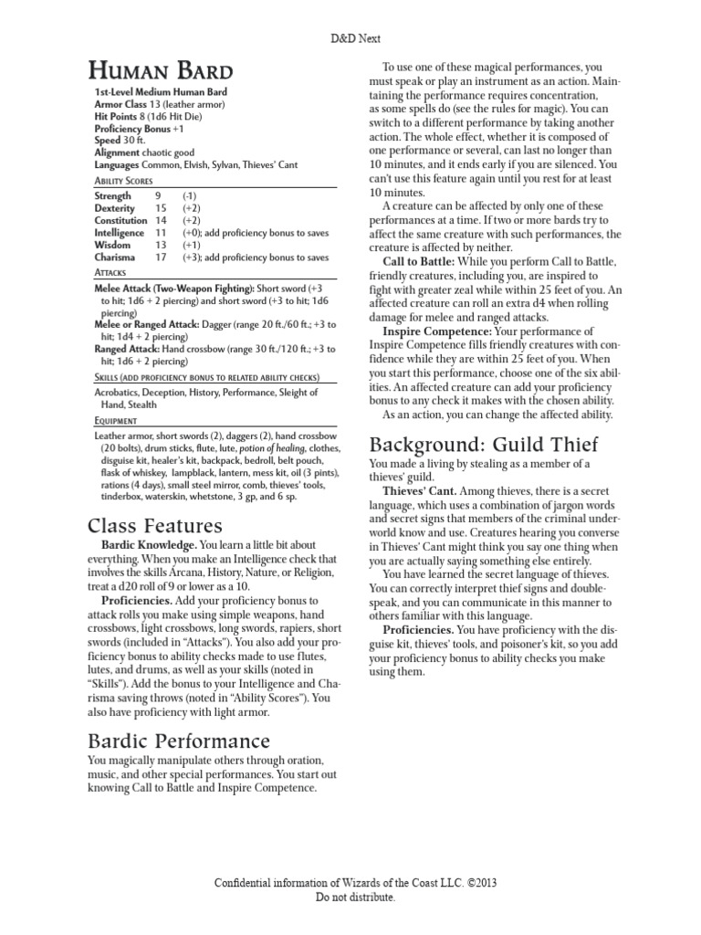 DND Next Human Bard 1 | PDF