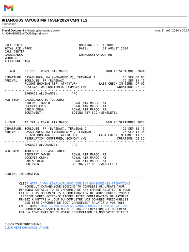 Gmail - Khanoussi - Ayoub MR 16sep2024 CMN Tls | PDF