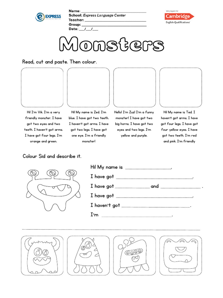 have got monsters worksheet | PDF
