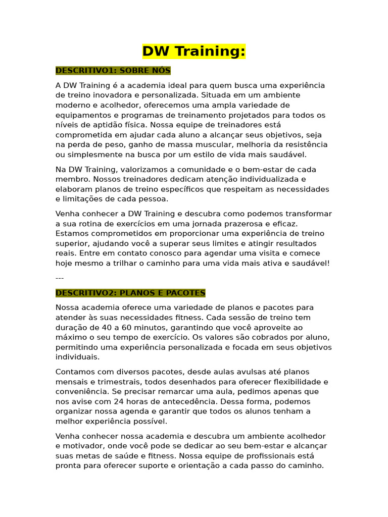 DW Training - Descritivos | PDF