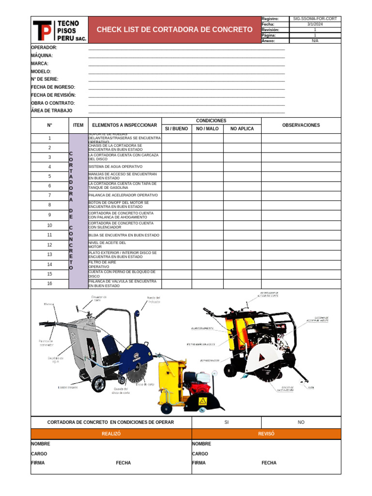 03 Check List Cortadora de Concreto | PDF