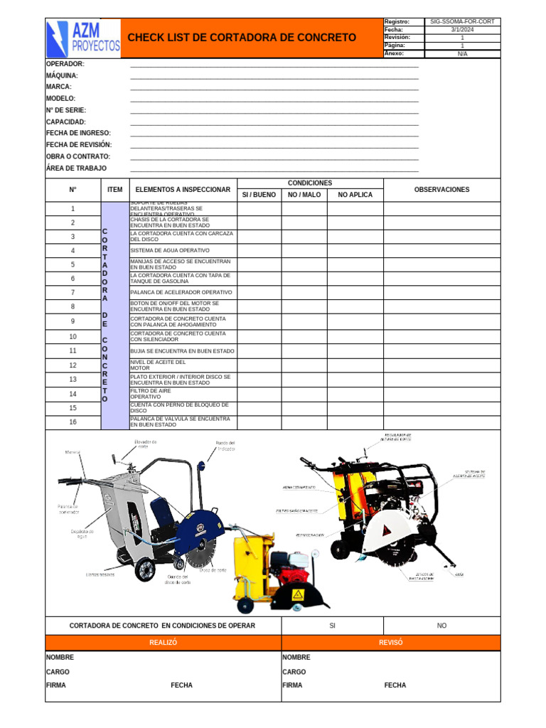 03 Check List Cortadora de Concreto | PDF