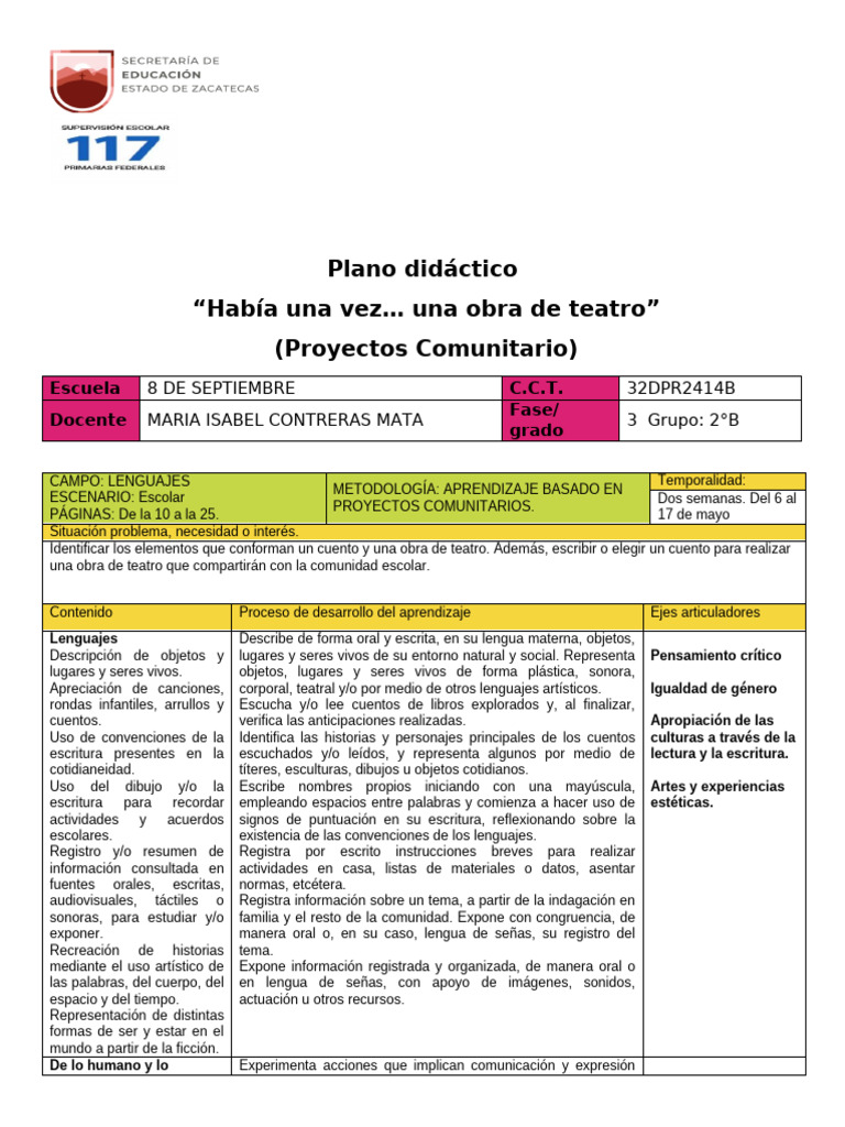 Planeacion Una Obra de Teatro | PDF