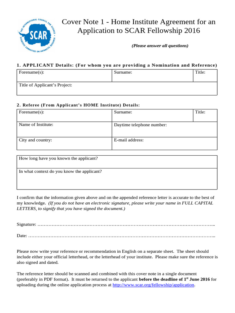 2016 SCAR Fellowship Home CN1 | PDF