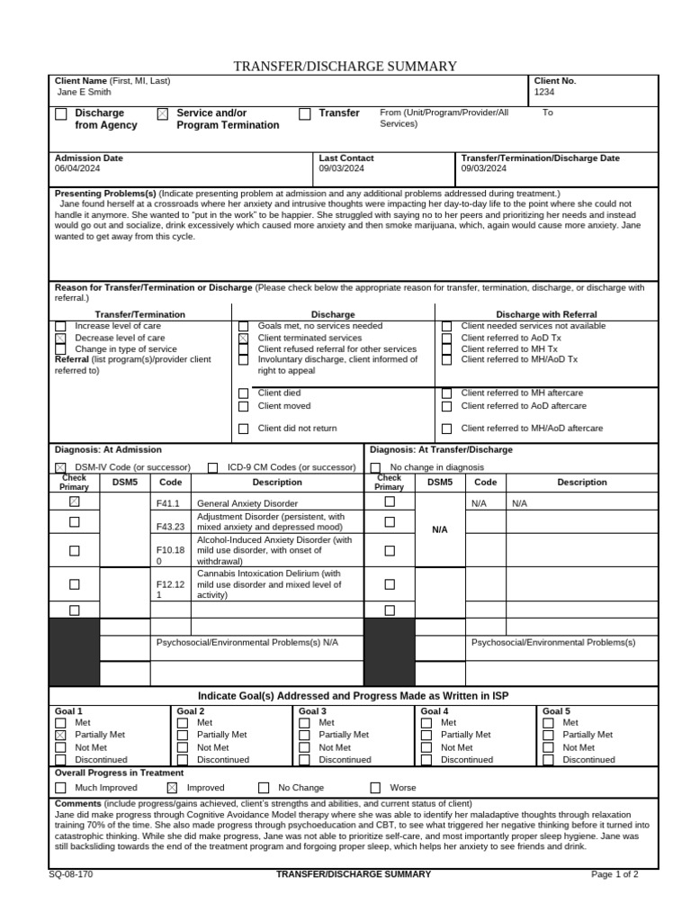 Dixon Transfer Discharge Summary | PDF
