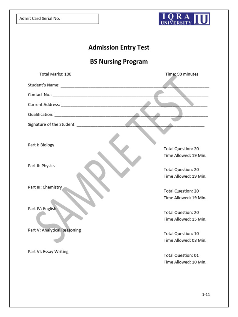 BSN-Sample-Entry-Admission Test 1) | PDF