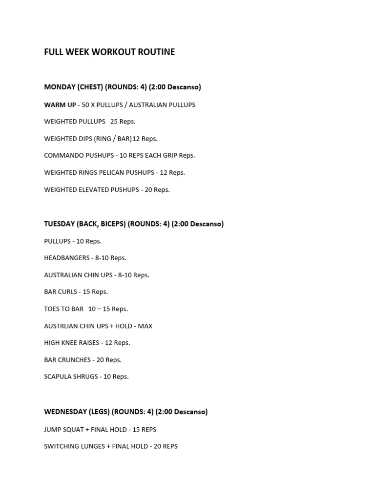 Full Week Workout Routine Heria | PDF