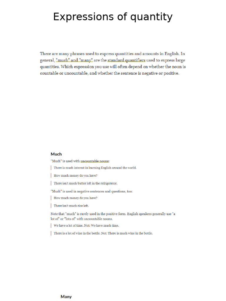 Expressions of Quantity | PDF