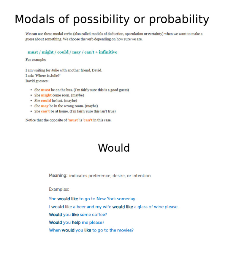Modals of Possibility or Probability | PDF