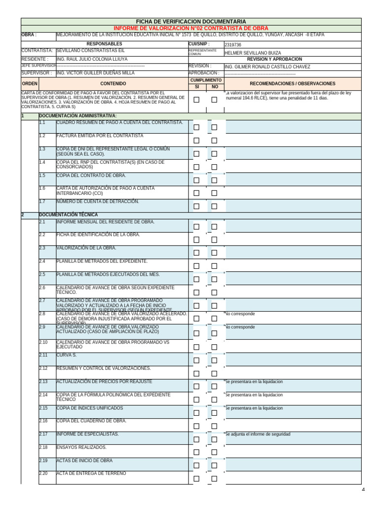 Revicion de Valorizacion Contratista y Supervision | PDF