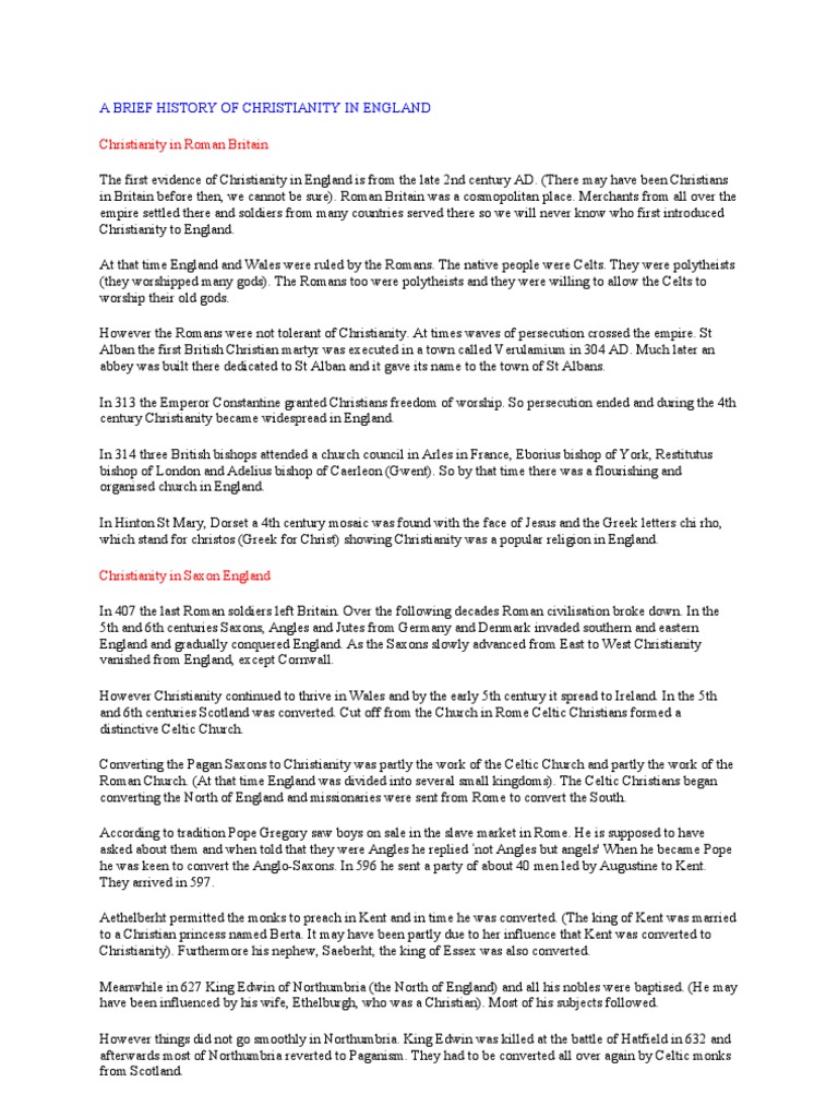 A Brief History of Christianity in England | Download Free PDF | Celtic ...