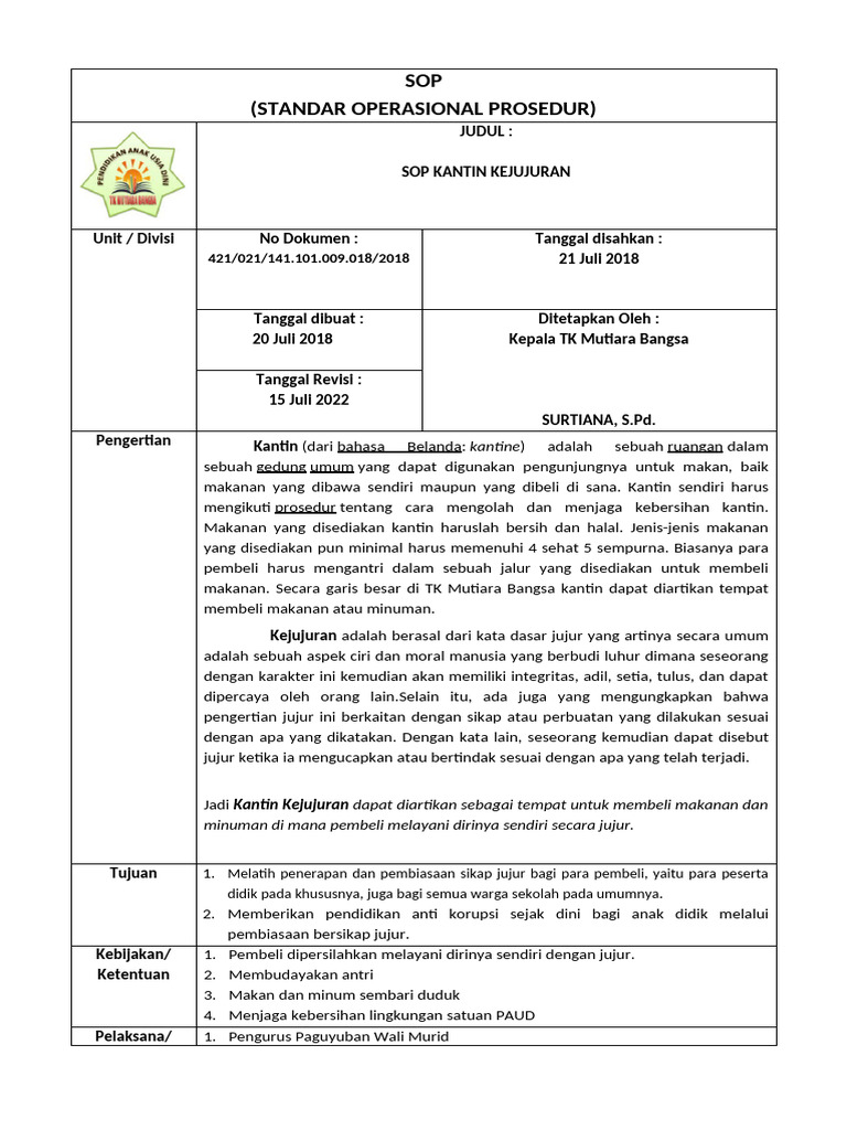 Sop Kantin Kejujuran2 | PDF