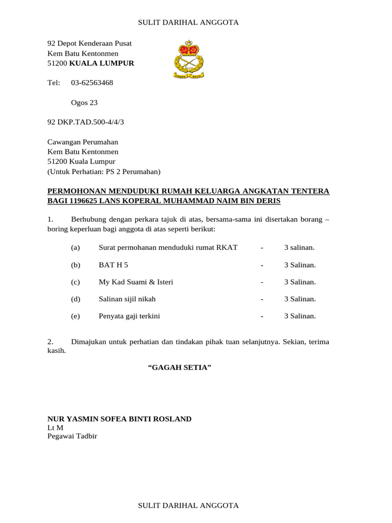 Surat Iringan Rkat | PDF