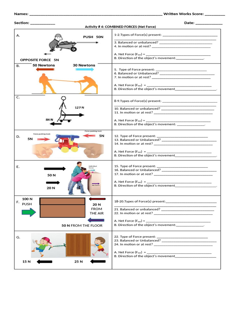 Combined Forces Worksheet | PDF | Force | Quantity