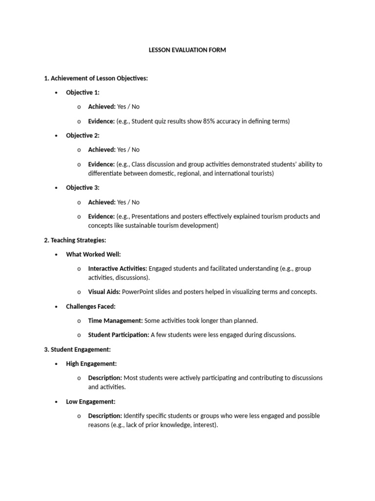 LESSON EVALUATION FORM | PDF