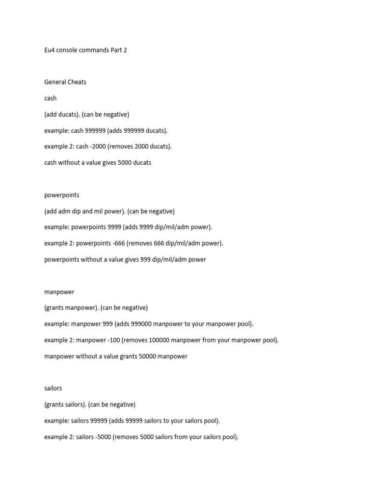 Eu4 Console Commands Part 2 | PDF