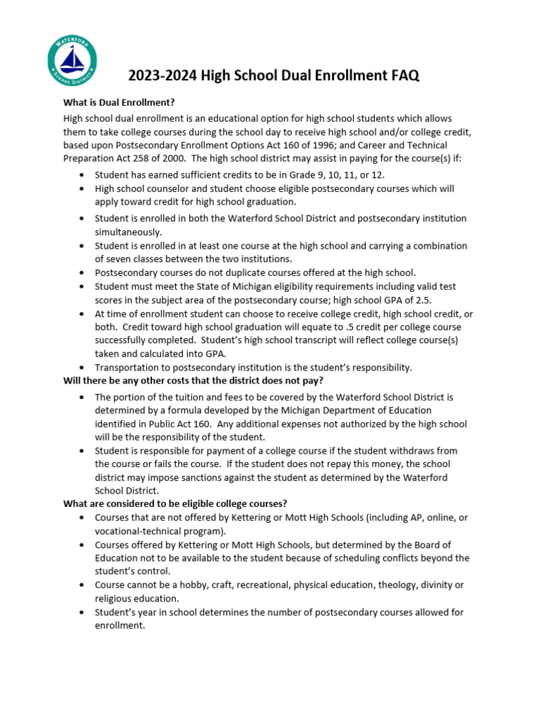 23-24 Dual Enrollment Faq | PDF | English As A Second Or Foreign ...