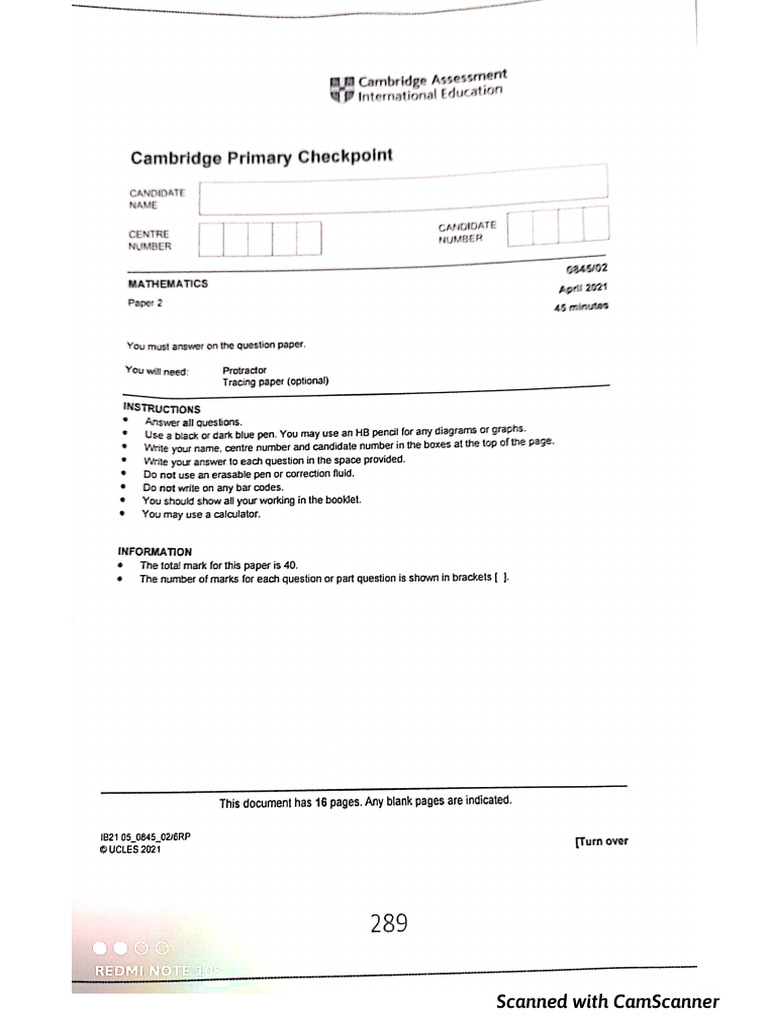 Math April2021 Checkpoint Paper2 | PDF