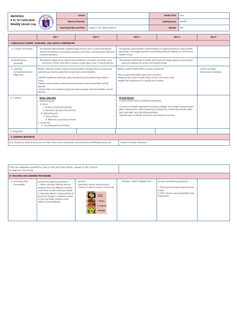 Q1 W4 Mapeh Matatag | PDF