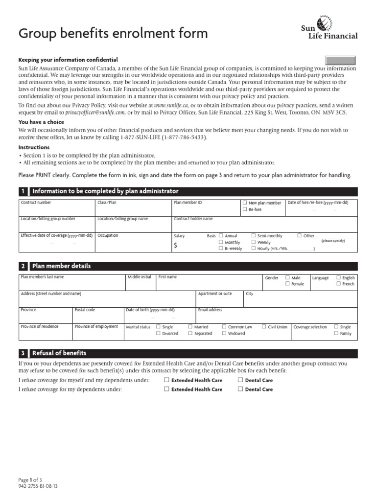 Sun Life Enrollment Form | PDF