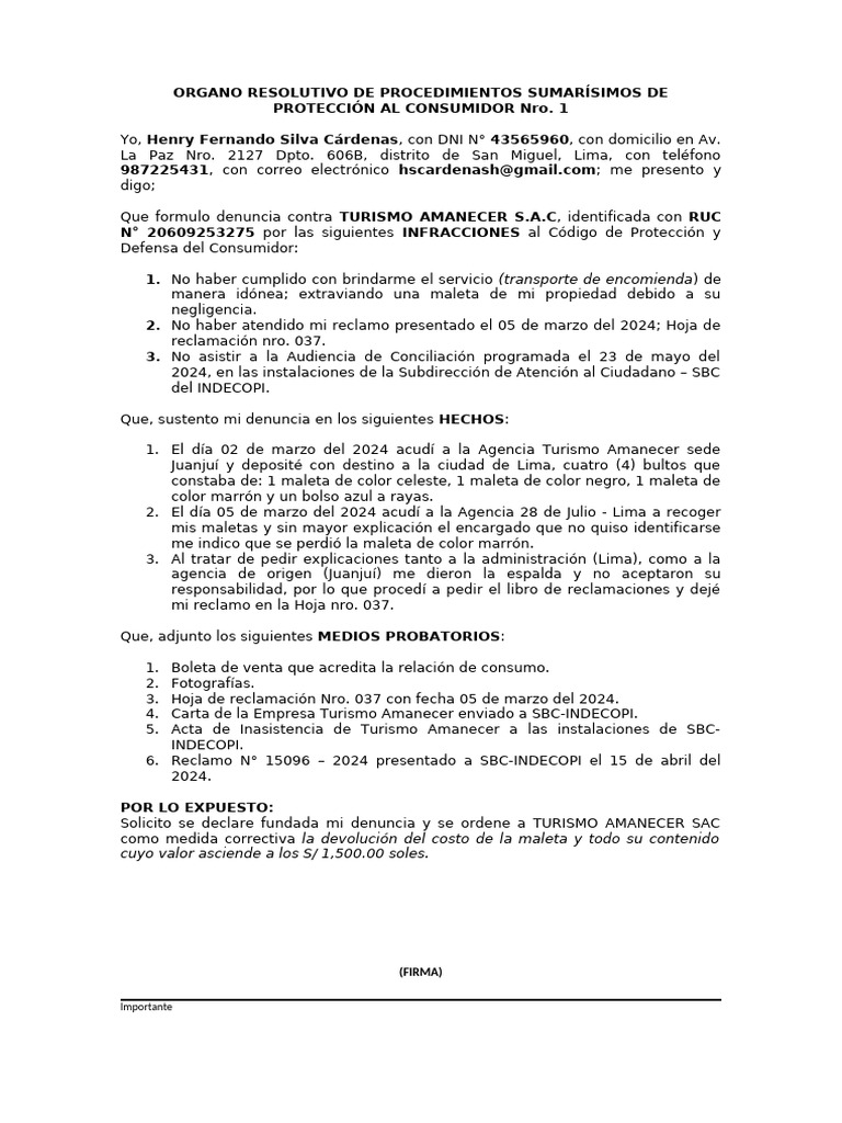Modelo Denuncia OPS1 | PDF